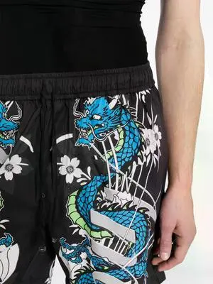 Amiri Dragon Print Cotton Track Shorts