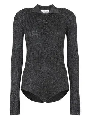 THE FRANKIE SHOP Ribbed Knit Collared Long Sleeve Top