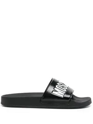Moschino Debossed Logo Slides - Black