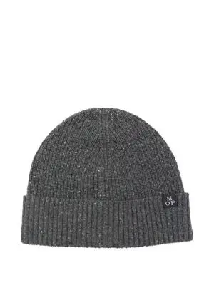 Marc O'polo Ribbed Beanie With Logo Patch - Grey