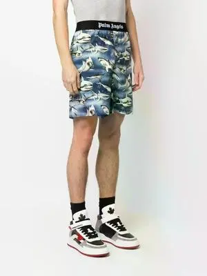 Palm Angels Shark Print Logo Waist Shorts