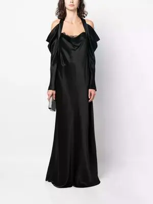 Alberta Ferretti Lace-detail Satin Long Dress
