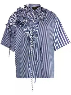 Biyan Gathered-detail Striped Cotton Shirt - Black
