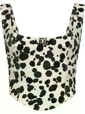 AREA Dalmatian-print Denim Corset Top