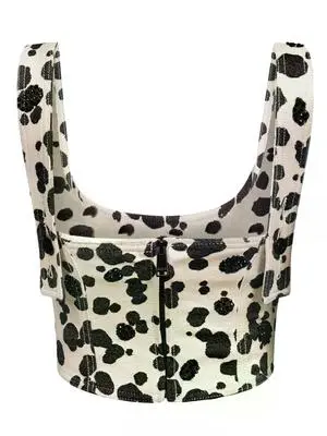 AREA Dalmatian-print Denim Corset Top