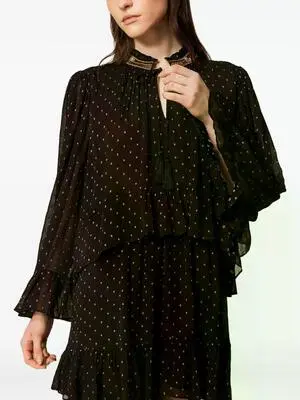 TWINSET Georgette Mini Dress With Ruffled Hem And Tassel Detail