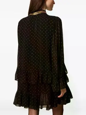 TWINSET Georgette Mini Dress With Ruffled Hem And Tassel Detail