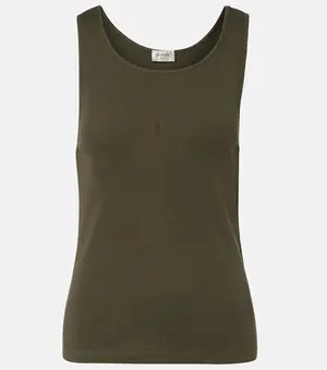Saint Laurent Cassandre Cotton Jersey Tank Top - Green