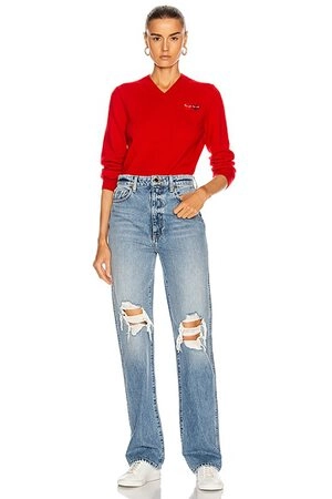 Play Comme Des Garcon Double Emblem V Neck Sweater