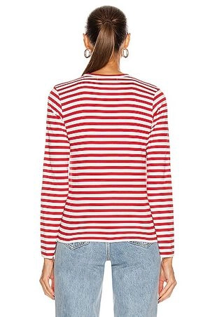 Play Comme Des Garcon Striped Cotton Emblem Long Sleeve Tee