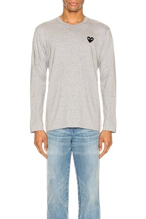 Play Comme Des Garcon Black Emblem Cotton Long Sleeve Tee - Grey