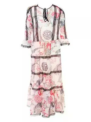 TEMPERLEY LONDON Floral-print Lace-trim Maxi Dress - Neutrals