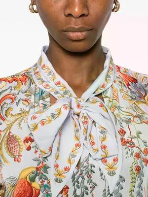 Etro Bird Print Tie-neck Blouse