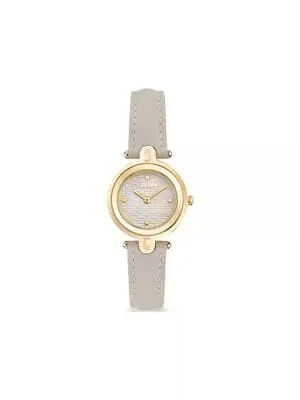 Furla Leather Strap Watch With Gold Bezel - Grey