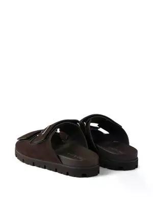 Prada Suede Triangle Logo Sandals - Brown
