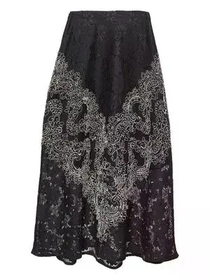 Sandro Lace Floral Embroidery Skirt - Black