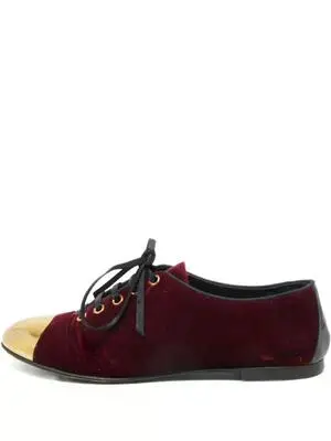 GIUSEPPE ZANOTTI Burgundy Velvet Lace-up Shoes With Gold-tone Cap Toe - Red
