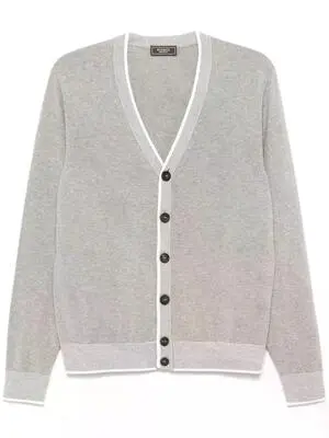 Peserico Contrast Trim Virgin Wool Blend Cardigan - Grey