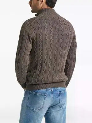Gant Cable Knit Half-zip Sweater - Brown