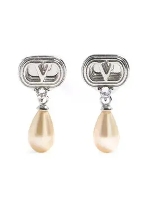 Valentino Garavani Tone Teardrop Pearl Embellished Earrings - Silver
