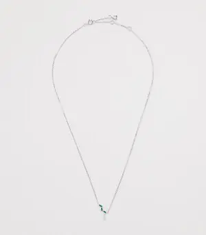 ASTRID & MIYU 14 Karat White Gold Necklace With Emeralds And Diamond