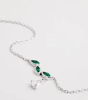 ASTRID & MIYU 14 Karat White Gold Necklace With Emeralds And Diamond