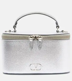 Valentino Garavani Valentino Garavani VLogo Mini Metallic Leather Vanity Bag Silver