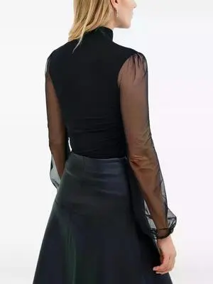 MARCELLA Mock Neck Top With Sheer Sleeves - Black