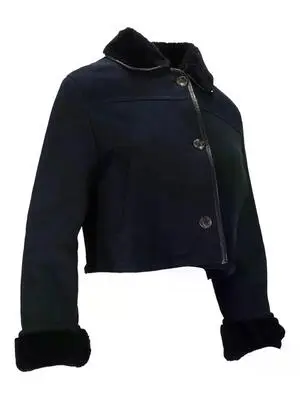 LA ROSE Cropped Leather Jacket With Fur Trim