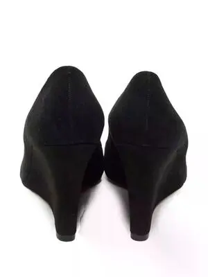 Tory Burch Suede Peep-toe Wedge Heels With Gold Tone Buckle Detailing