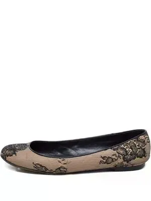 GIUSEPPE ZANOTTI Beige Leather And Black Lace Ballet Flats