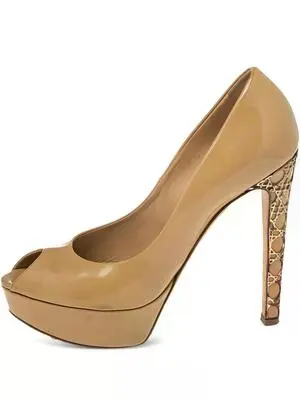 Dior Beige Patent Leather Peep Toe Platform Heels