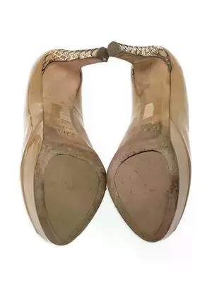 Dior Beige Patent Leather Peep Toe Platform Heels