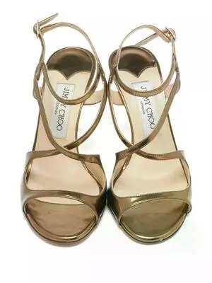 JIMMY CHOO Tone Leather Stiletto Sandals With Ankle Strap - Gold