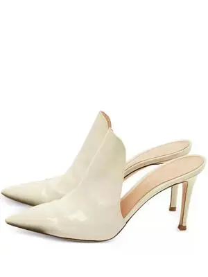 GIANVITO ROSSI Aramis Patent Leather Pointed Toe Mules - Neutrals