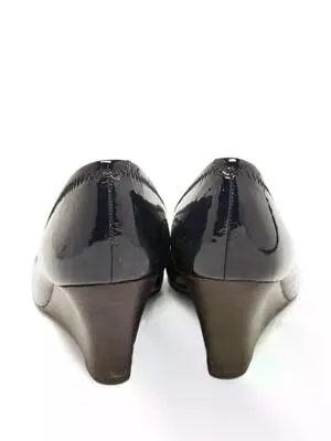 Tory Burch Navy Patent Leather Embellished Wedge Pumps