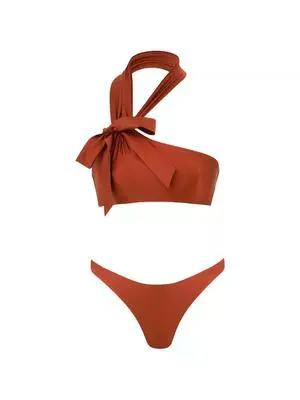 Zimmermann One-shoulder Bikini With Tie Detail - Brown