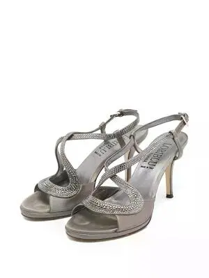 LORIBLU Crystal Embellishment Leather Slingback Sandals - Grey