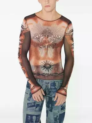 JEAN PAUL GAULTIER Tattoo Print Mesh Top