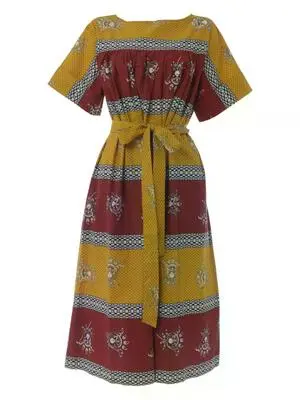 SOULEIADO Printed Belted Midi Dress - Yellow