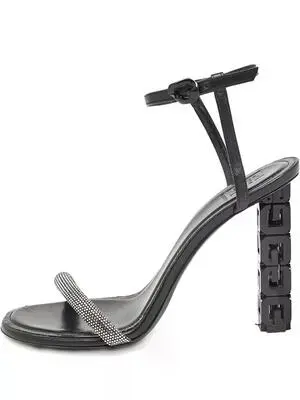 Givenchy Calf Leather Rhinestone Embellished G Cube Heel Sandals