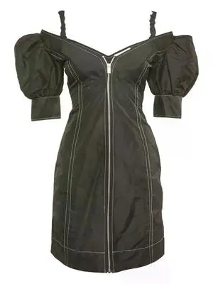 GANNI Crepe Cold-shoulder Dress With Contrast Stitching