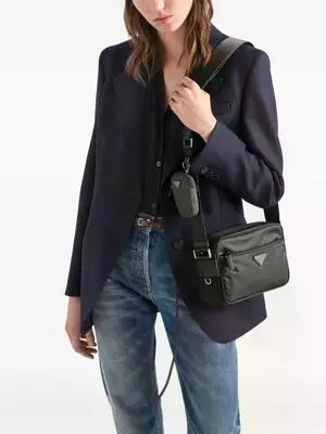 Prada Zip Pouch Woven Strap Shoulder Bag