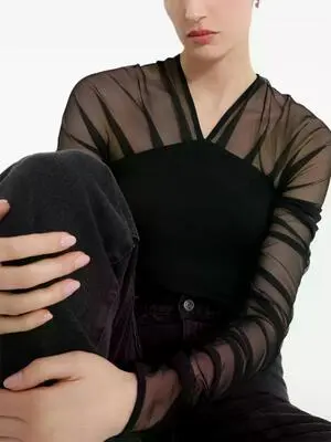 MARCELLA Mesh Sleeve V-neck Blouse