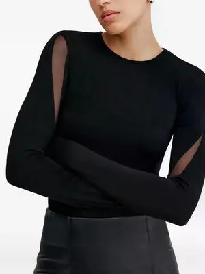 MARCELLA Long Sleeve Crewneck Top With Sheer Paneling - Black