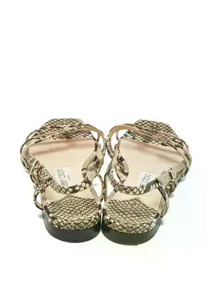 JIMMY CHOO Embossed Leather Flat Sandals - Neutrals