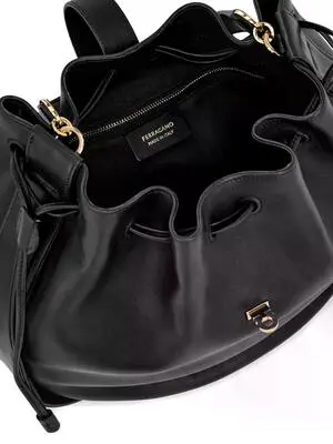 FERRAGAMO Hug Drawstring Bucket Bag In Calfskin Leather