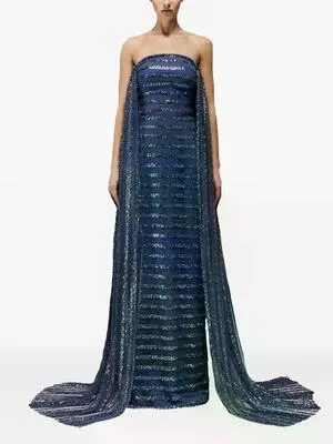 THA SEEN Crystal Embellished Maxi Tulle Gown