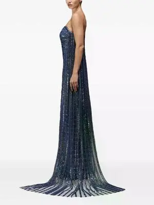 THA SEEN Crystal Embellished Maxi Tulle Gown