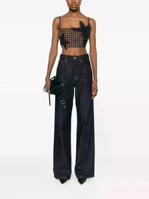 Oscar De La Renta Orchid-embroidered Tweed Crop Top